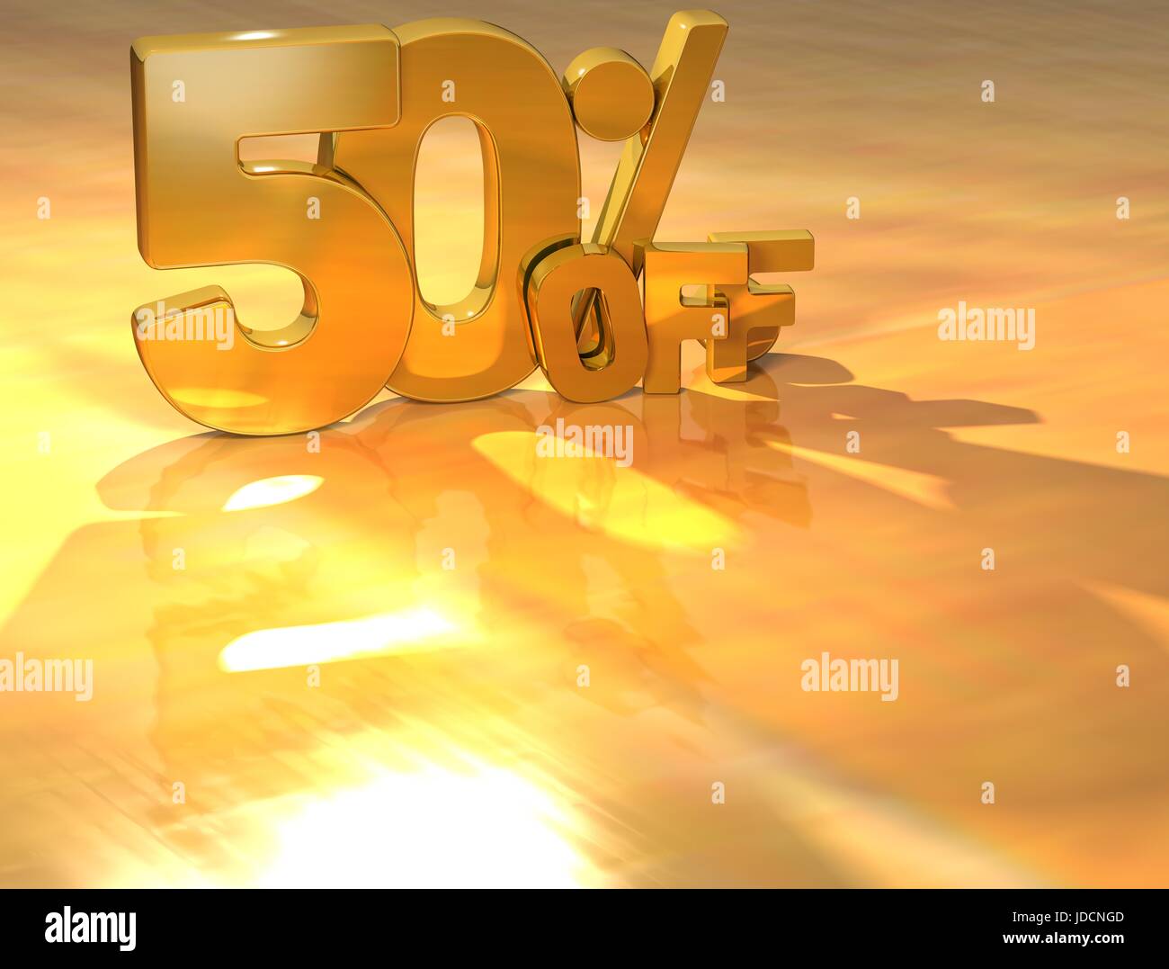 3D 50 Percent Gold Text over yellow background Stock Photo - Alamy