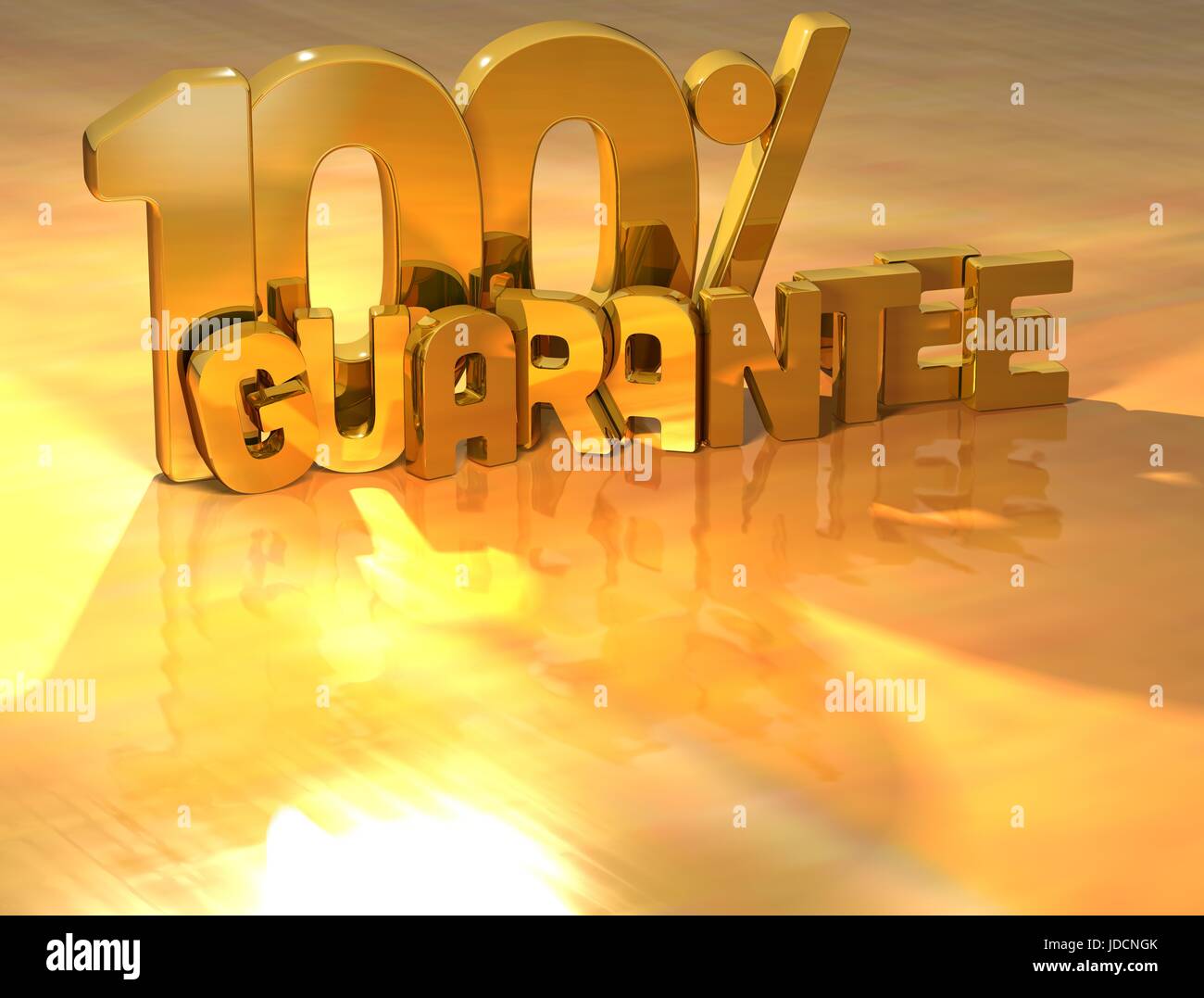 3D 100 Percent Guarantee Gold Text over yellow background Stock Photo ...