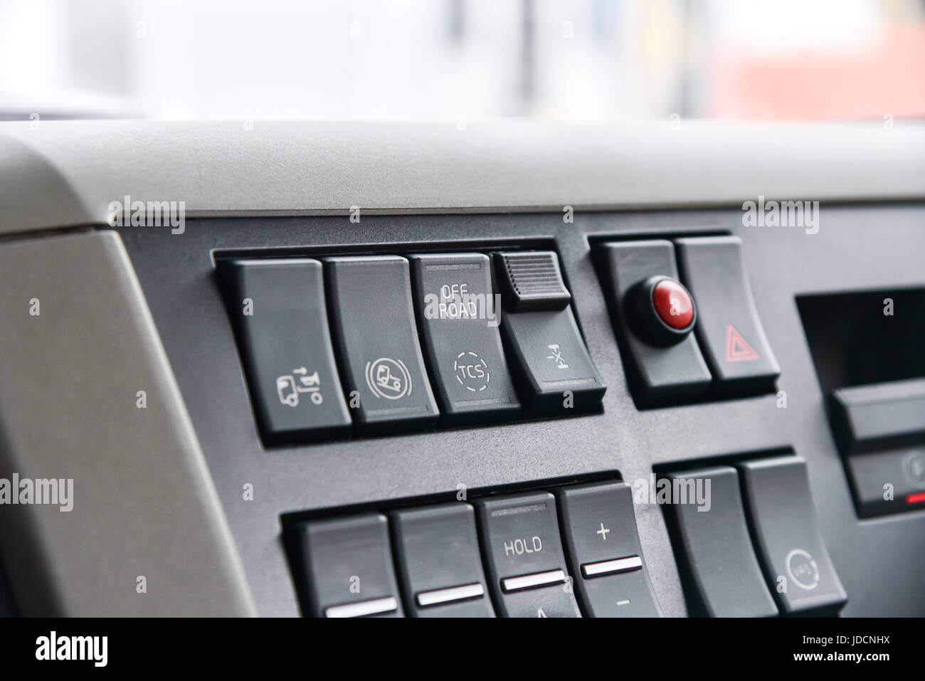 Dashboard push buttons detail, off road in focus Stock Photo - Alamy