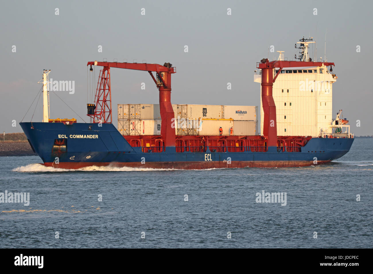 The container ship ECL Commander inbound for the port of Rotterdam ...