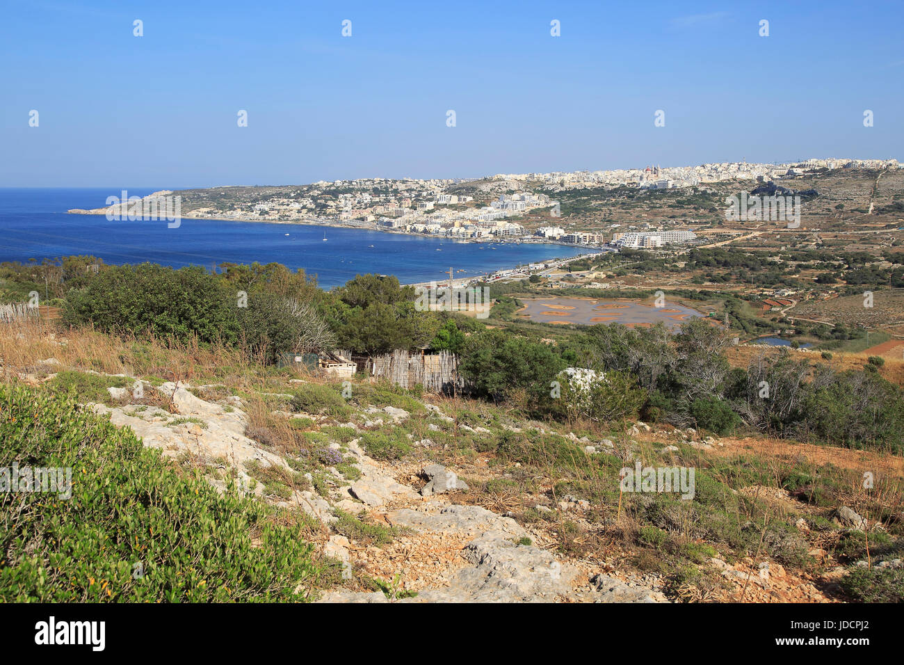 View to Mellieha Bay, Marfa peninsula, Malta over Ghadira nature ...