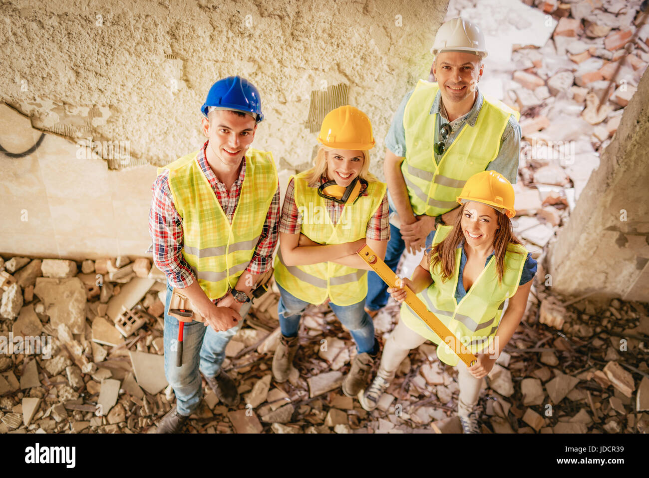 Four construction architects in building damaged in the disaster Stock ...