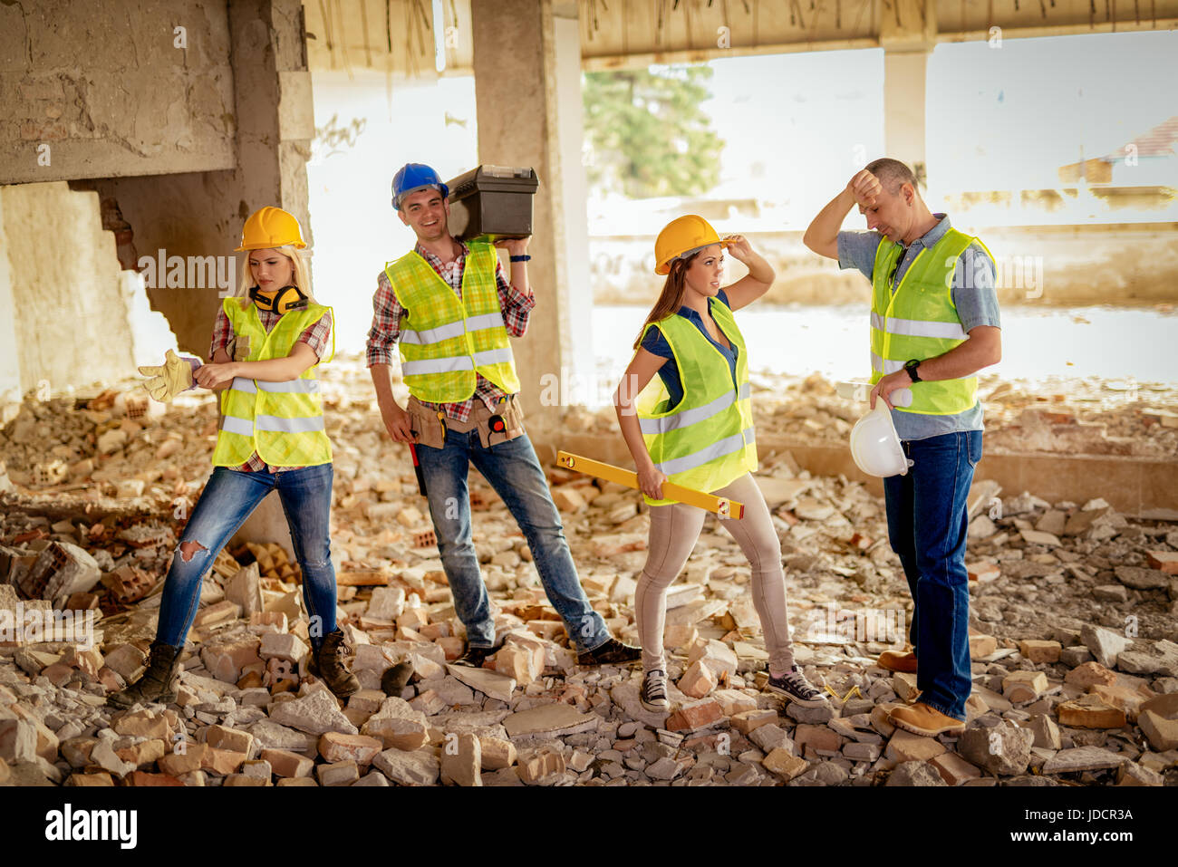 Four construction architects in building damaged in the disaster Stock ...