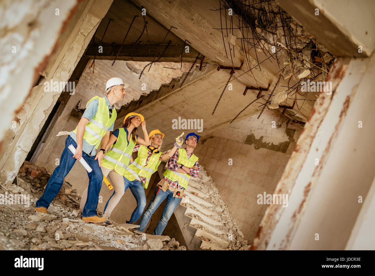 Four construction architects in building damaged in the disaster Stock ...