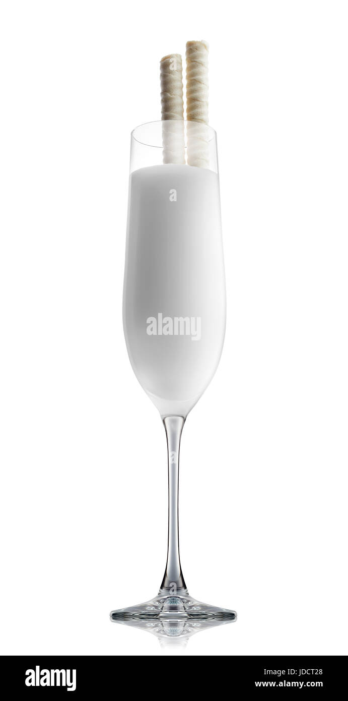 Pina colada or white russian cocktail or mocktail in champagne glass ...