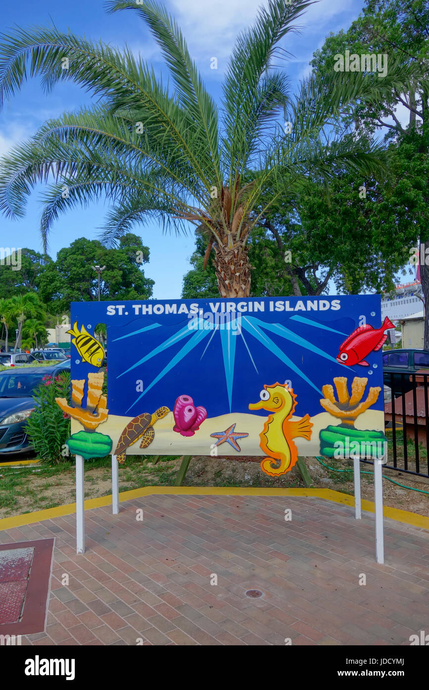 Colourful signs in St. Thomas Havensight cruise ship port area Stock ...