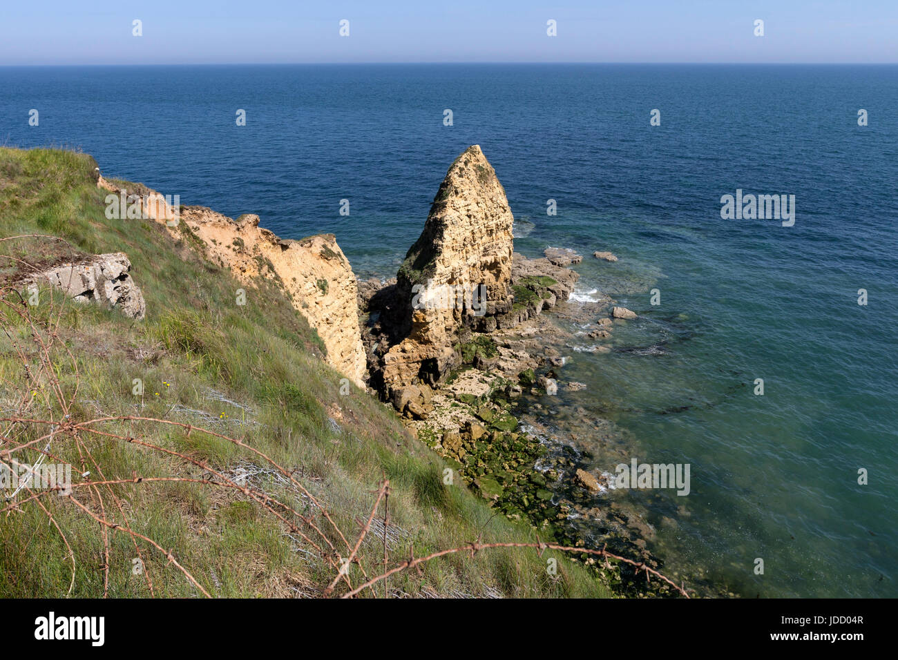 Barbed Wire and the Pointe Du Hoc, Normandy, France Stock Photo - Alamy
