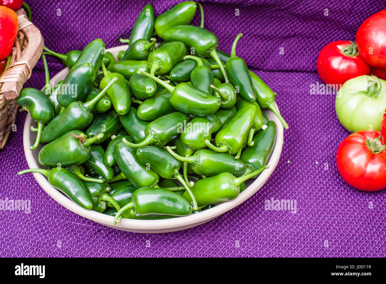 Display of hot jalapeno peppers at the farmers market Stock Photo - Alamy