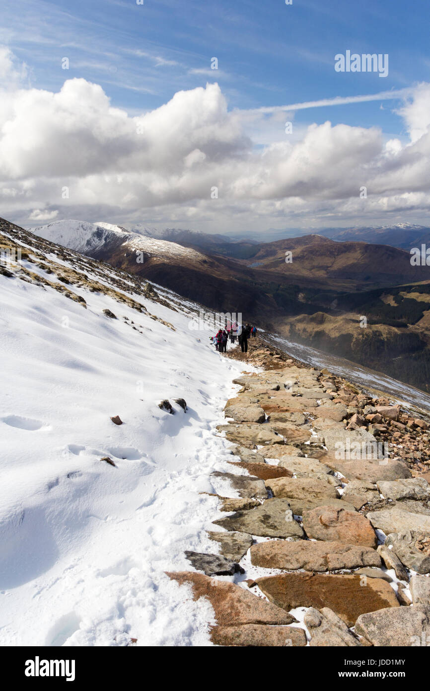 Walkers descending Ben Nevis in winter Stock Photo - Alamy