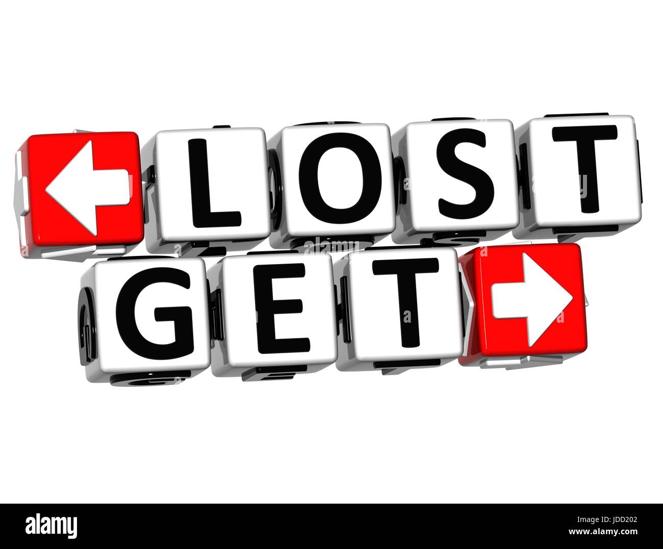 3D Lost Get Button Click Here Block Text over white background Stock ...