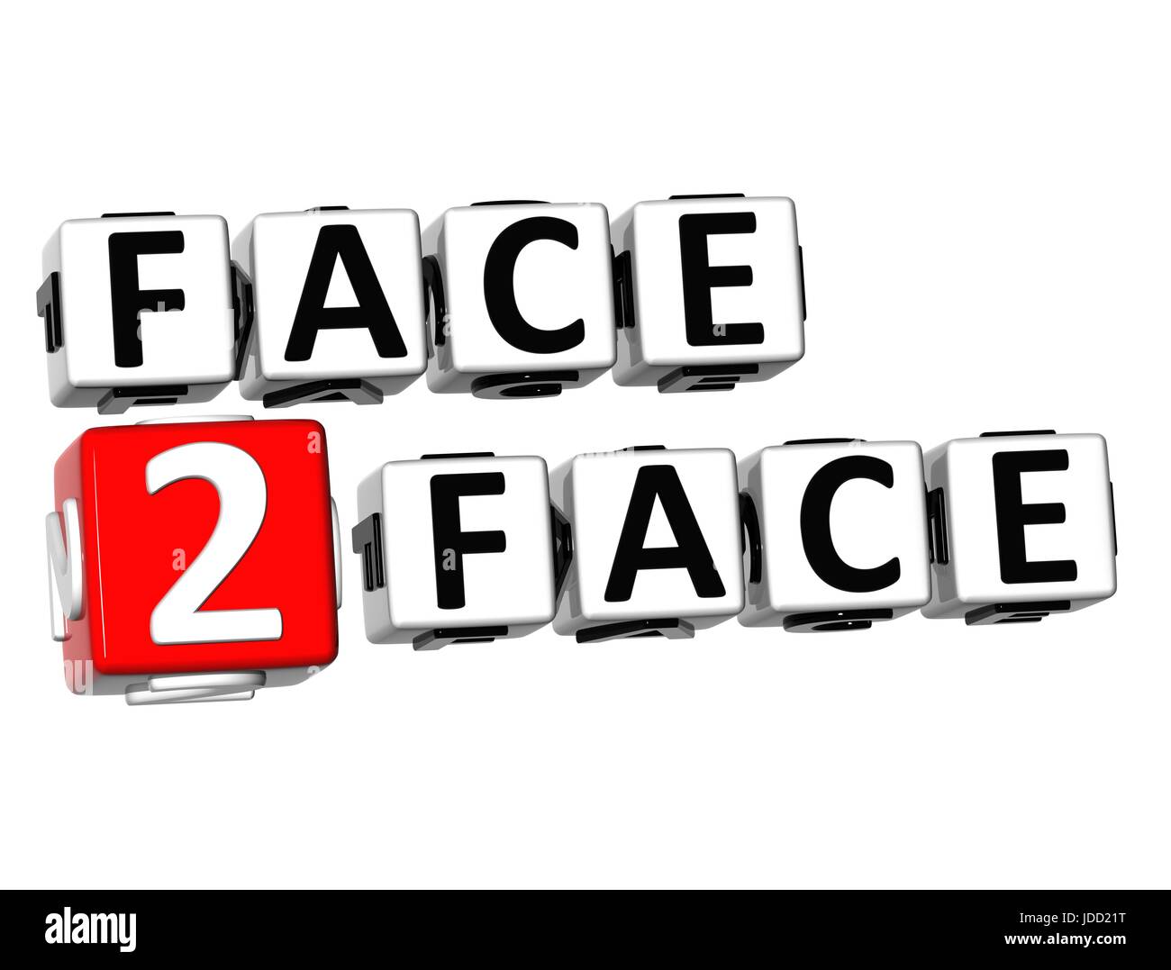 3D Face To Face Button Click Here Block Text over white background ...