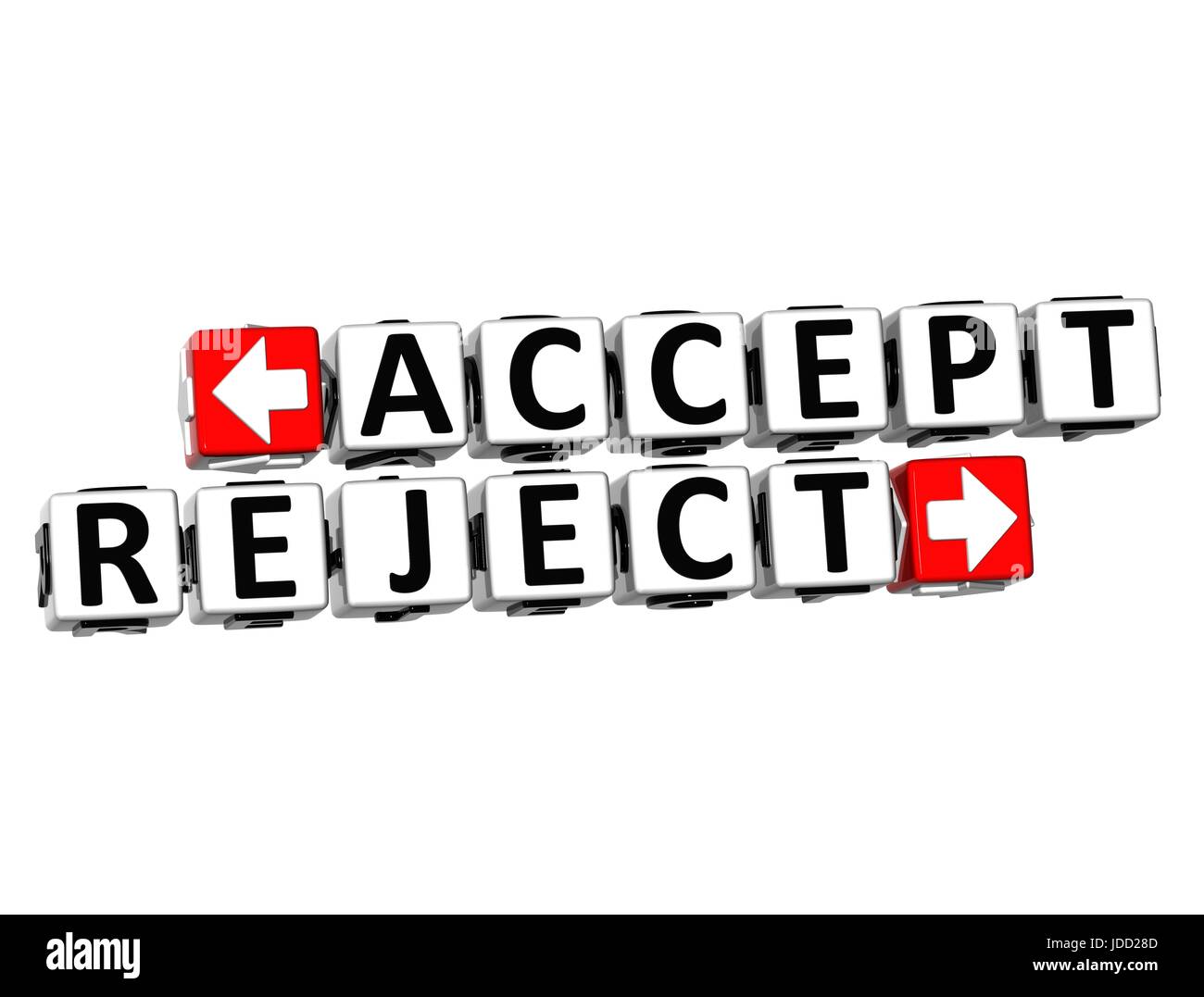 3D Accept Reject Button Click Here Block Text over white background ...