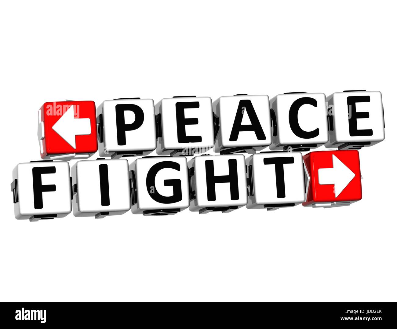 3D Peace Fight Button Click Here Block Text over white background Stock ...