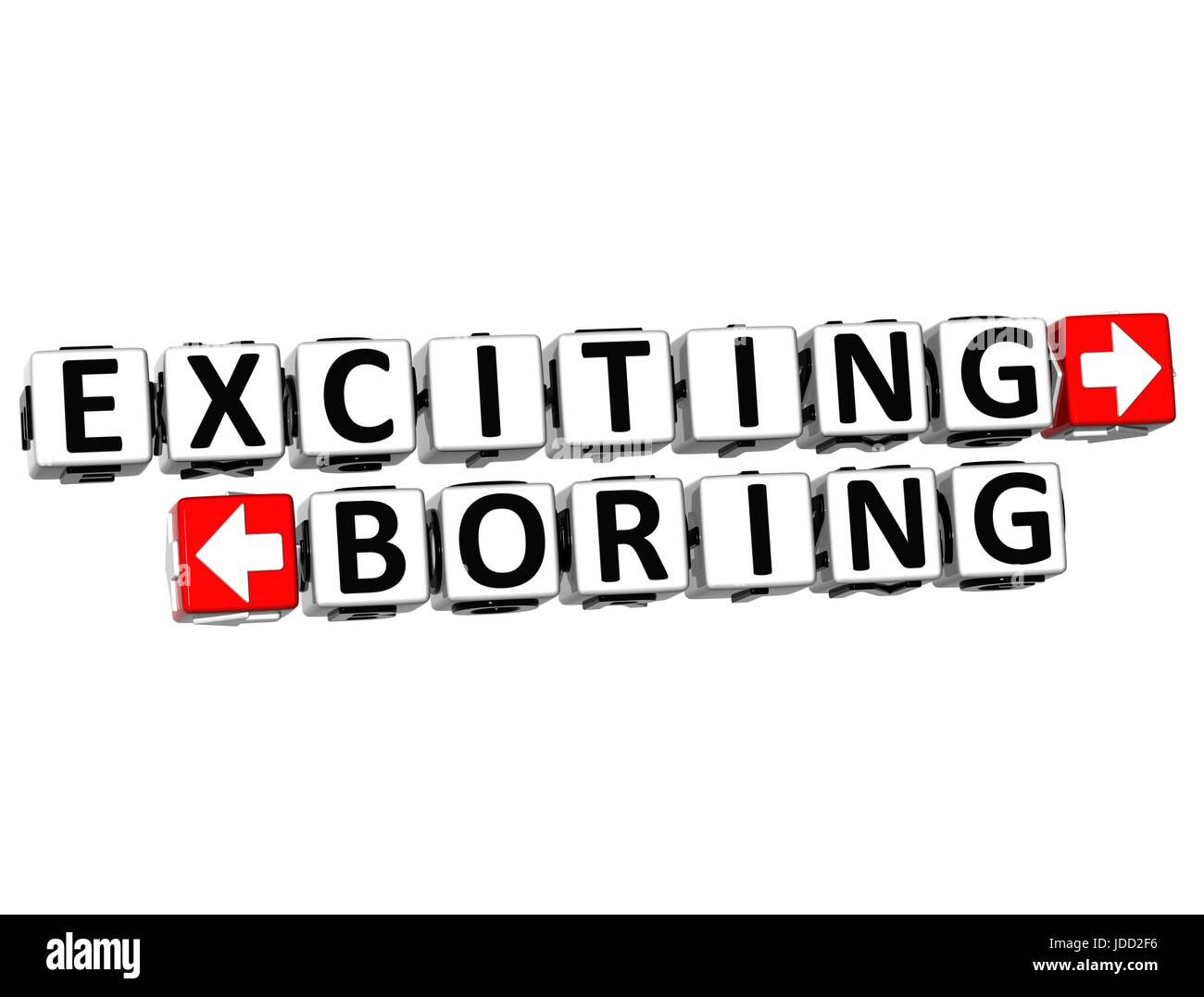 3D Exciting Boring Button Click Here Block Text over white background ...