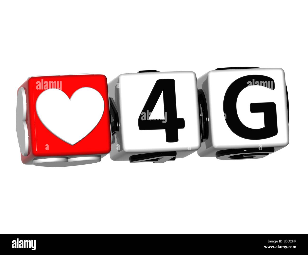 3D Love 4G Button Click Here Block Text over white background Stock ...