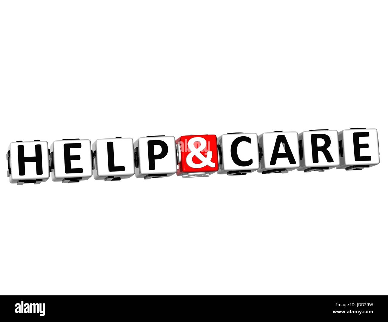 3D Help And Care Button Click Here Block Text over white background ...