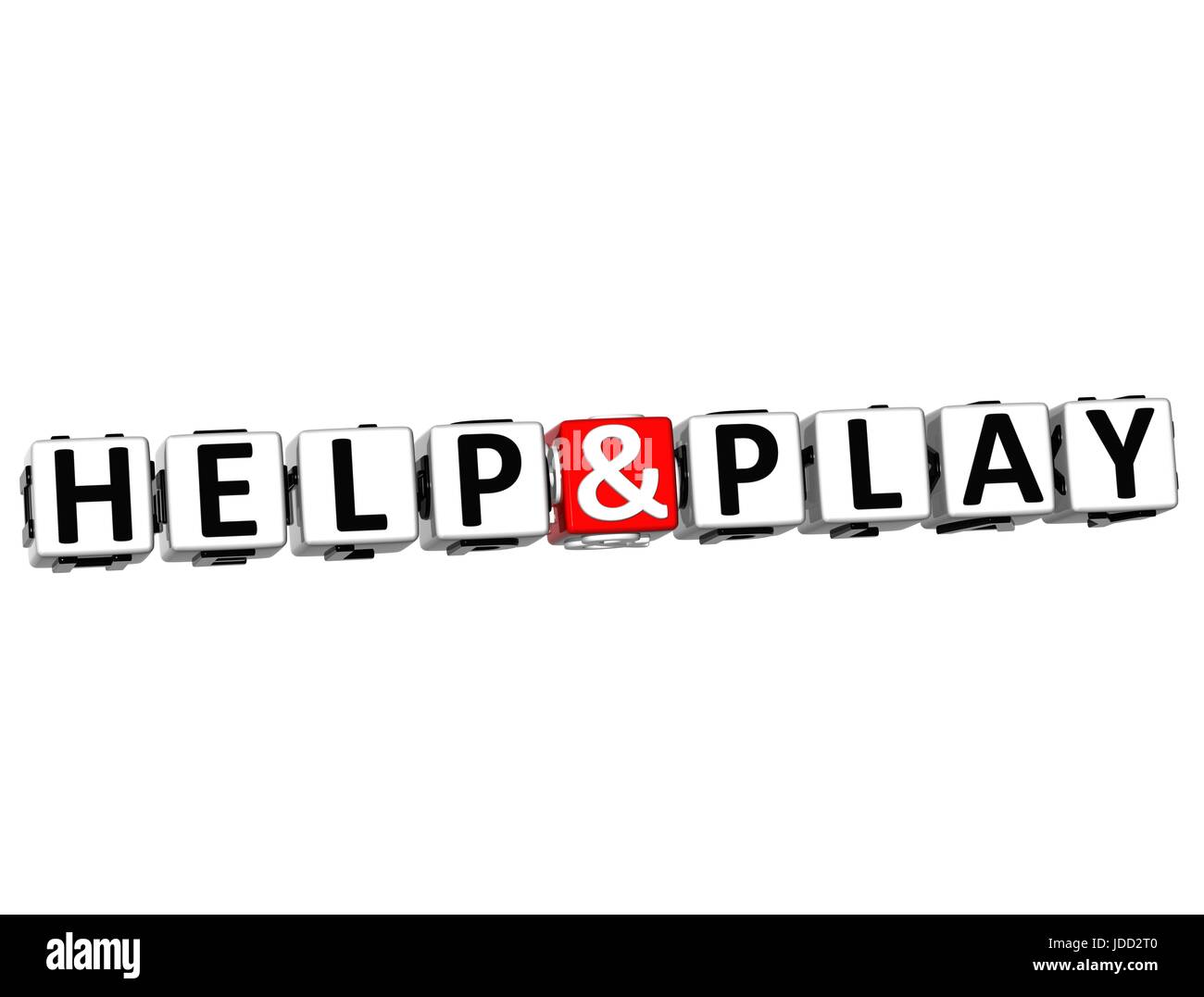 3D Help And Play Button Click Here Block Text over white background ...