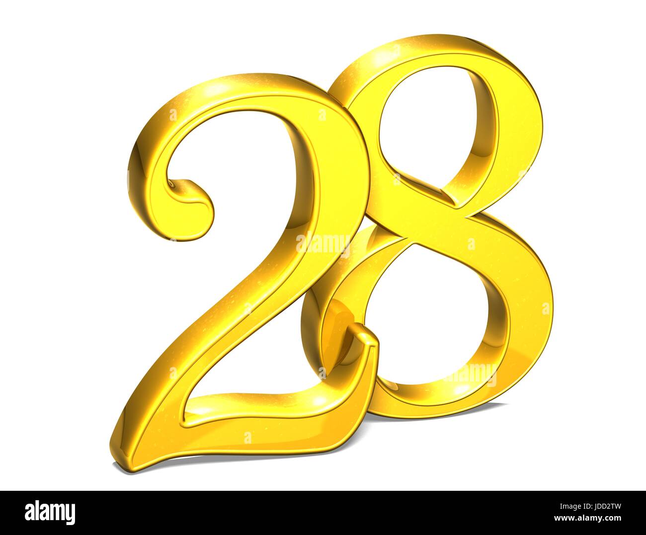 3D Gold Number twenty-eight on white background Stock Photo - Alamy