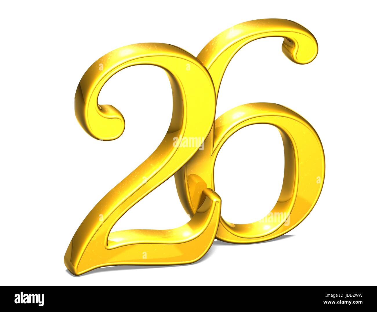 3D Gold Number twenty-six on white background Stock Photo - Alamy