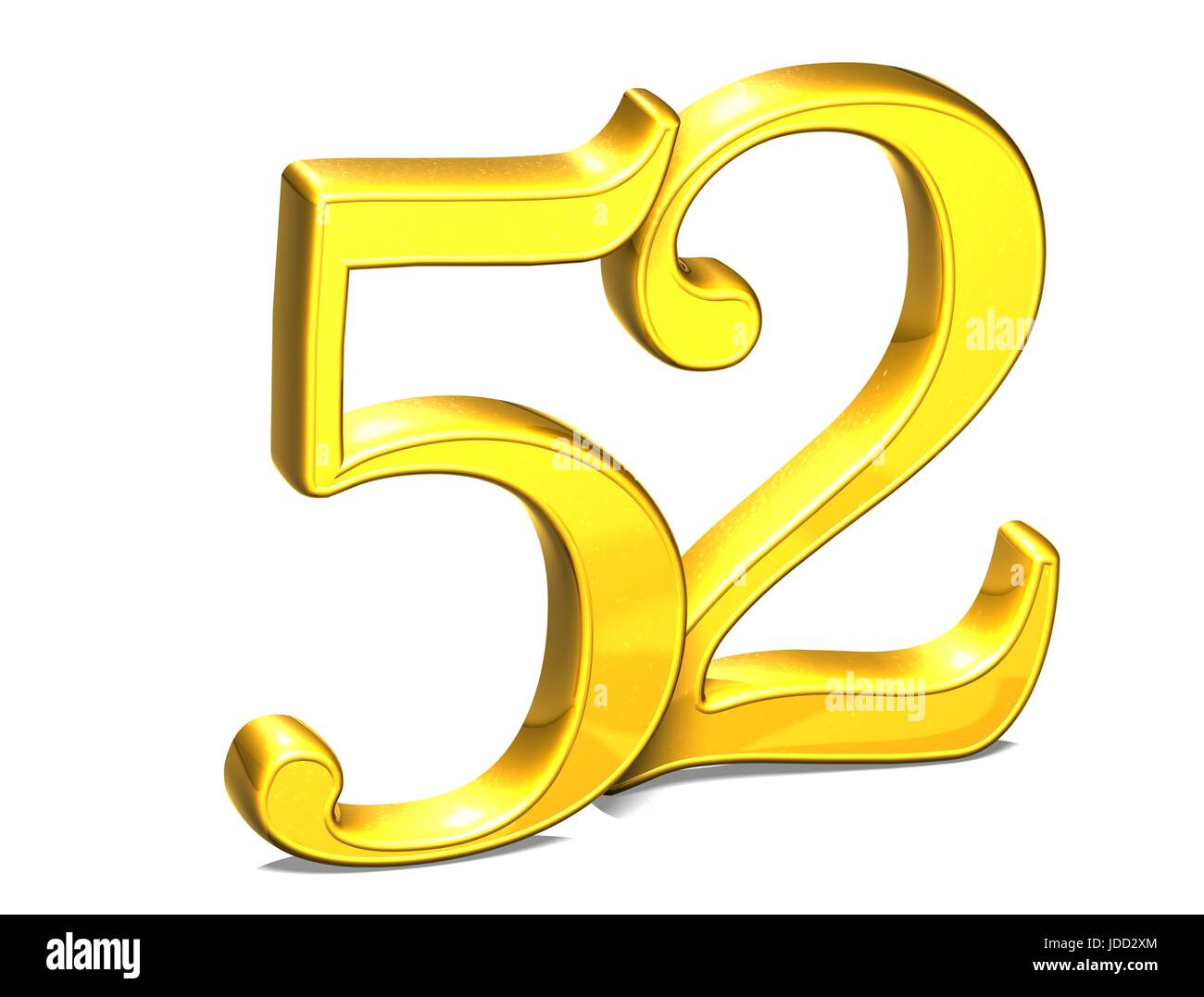 3D Gold Number fifty-two on white background Stock Photo - Alamy