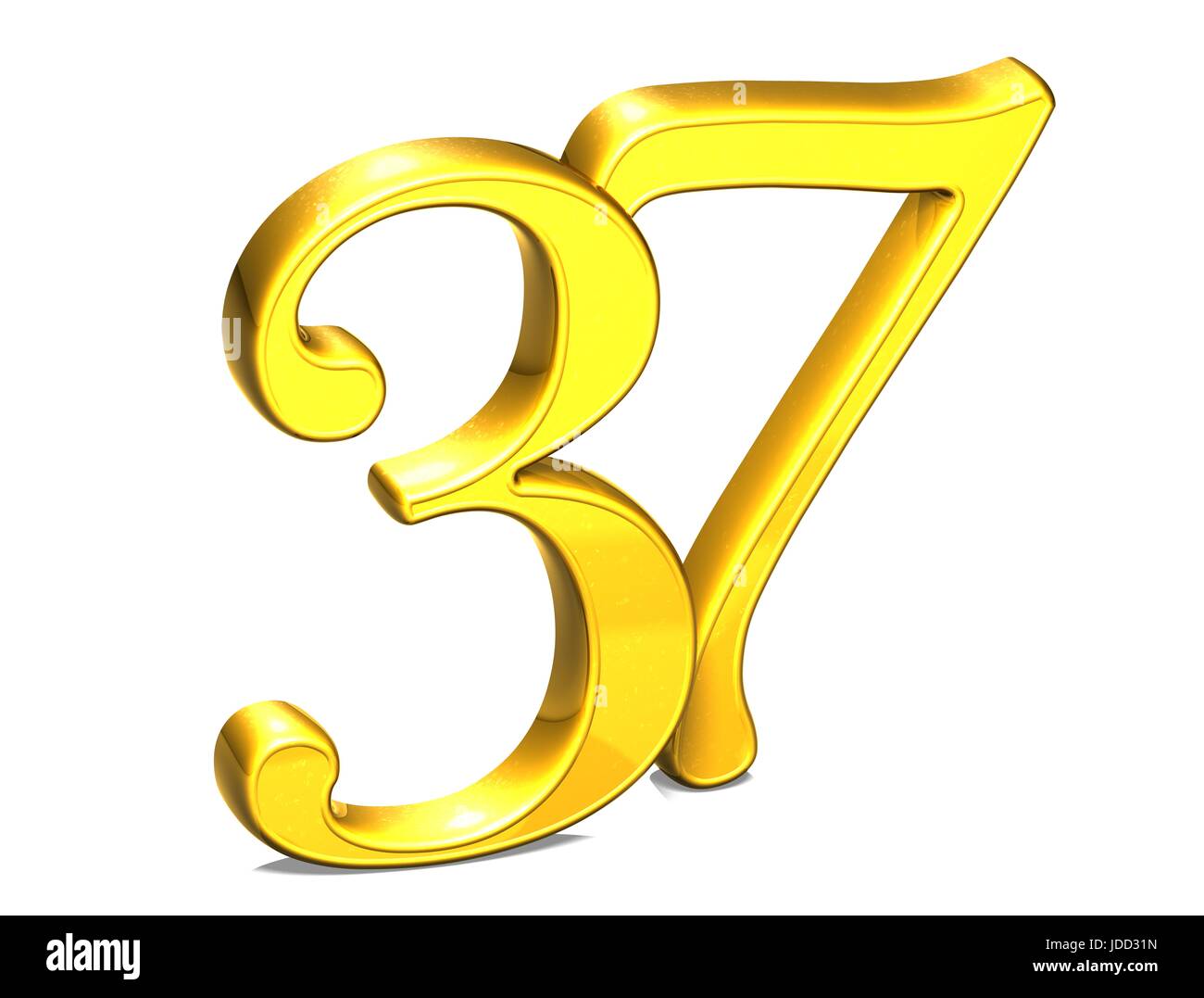 3D Gold Number thirty-seven on white background Stock Photo - Alamy