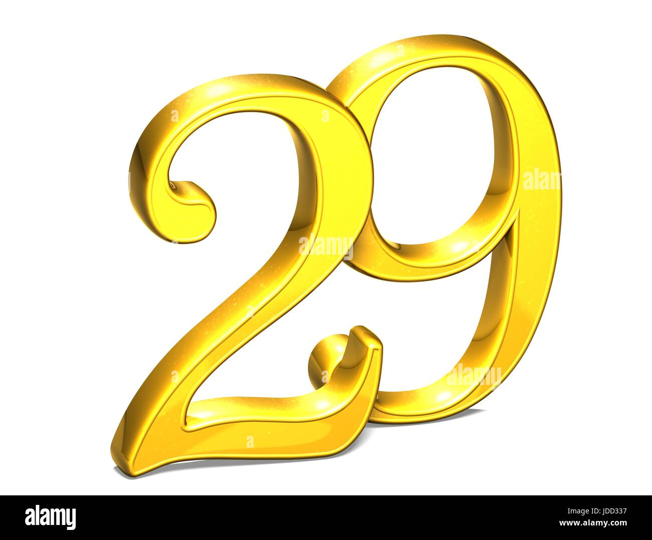 3D Gold Number twenty-nine on white background Stock Photo - Alamy