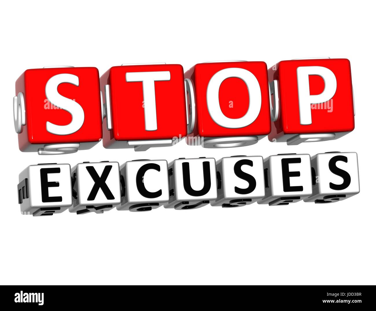 3D Block Red Text STOP EXCUSES over white background Stock Photo - Alamy