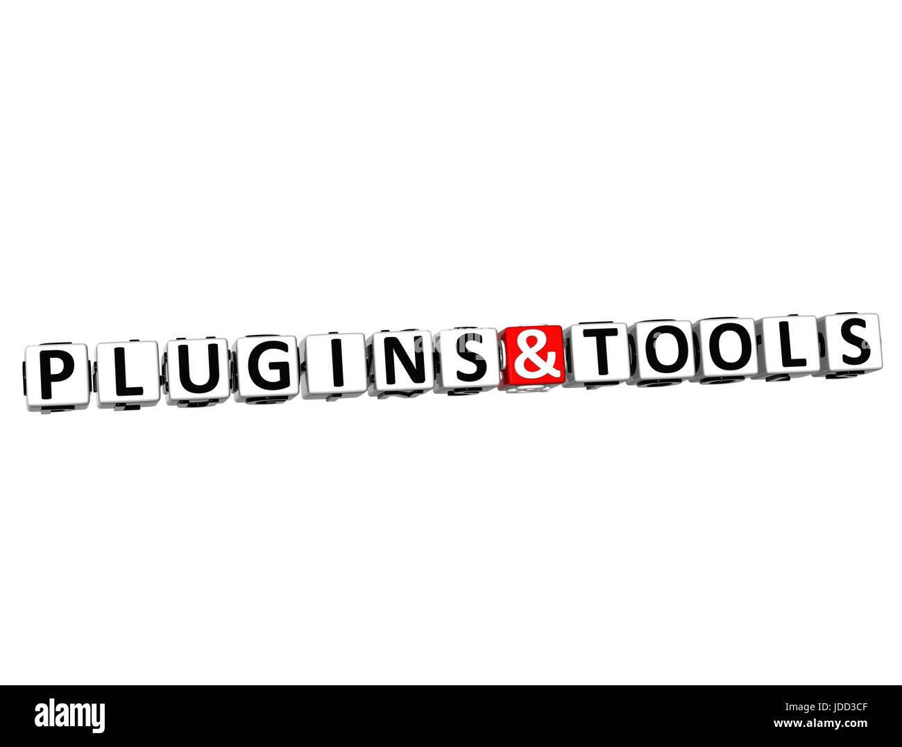 3D Block Text PLUGINS AND TOOLS over white background Stock Photo - Alamy