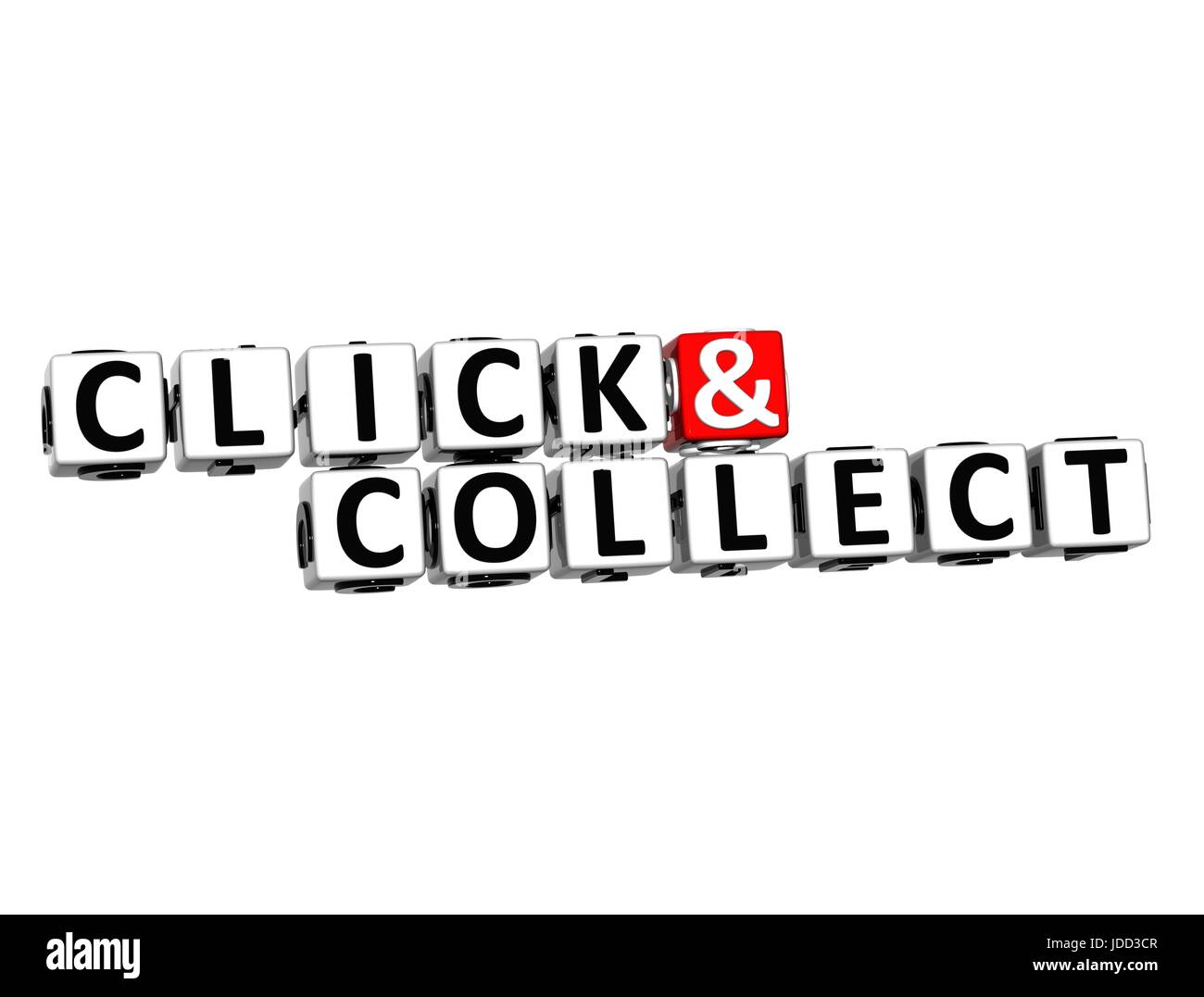 3D Block Text CLICK AND COLLECT over white background Stock Photo - Alamy