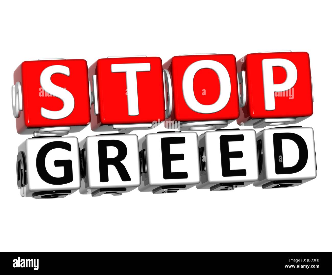3D Block Red Text STOP GREED over white background Stock Photo - Alamy