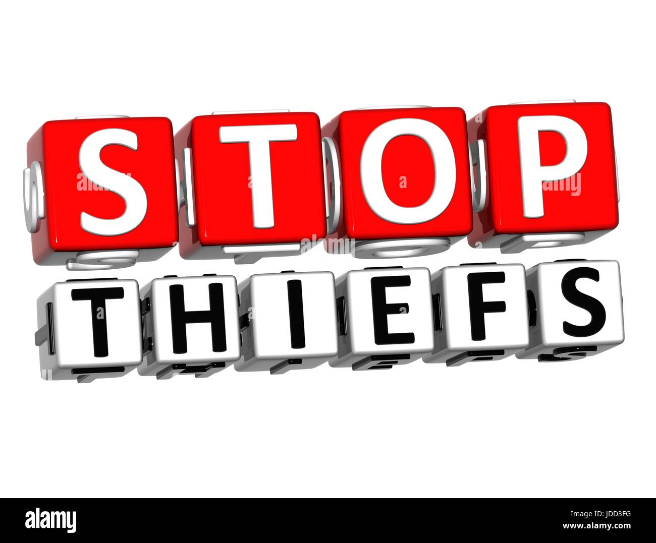 3D Block Red Text STOP THIEFS over white background Stock Photo - Alamy