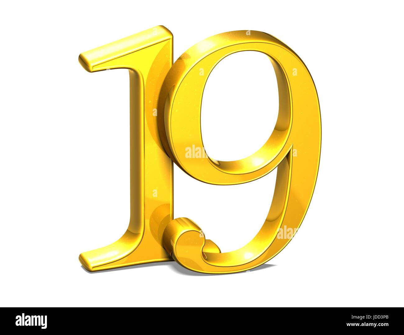3D Gold Nineteen on white background Stock Photo - Alamy