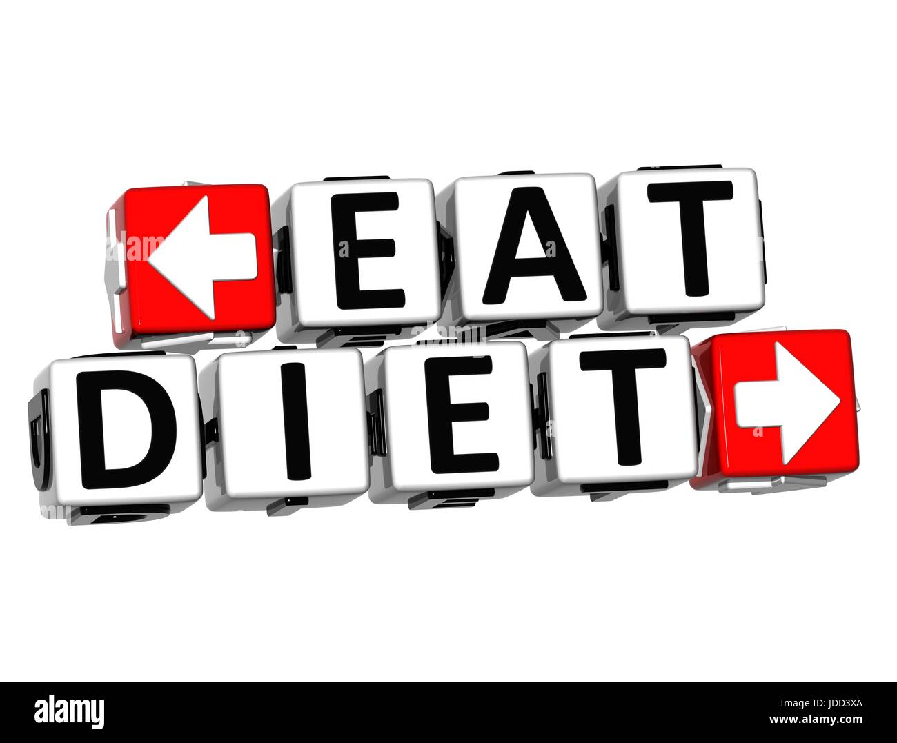 3D Eat Diet Button Click Here Block Text over white background Stock ...