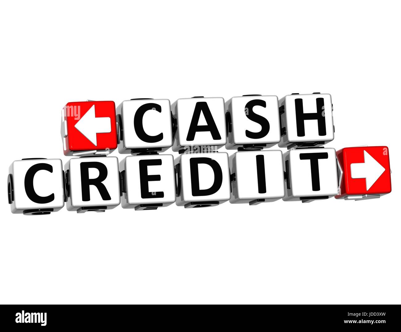 3D Cash Credit Button Click Here Block Text over white background Stock ...