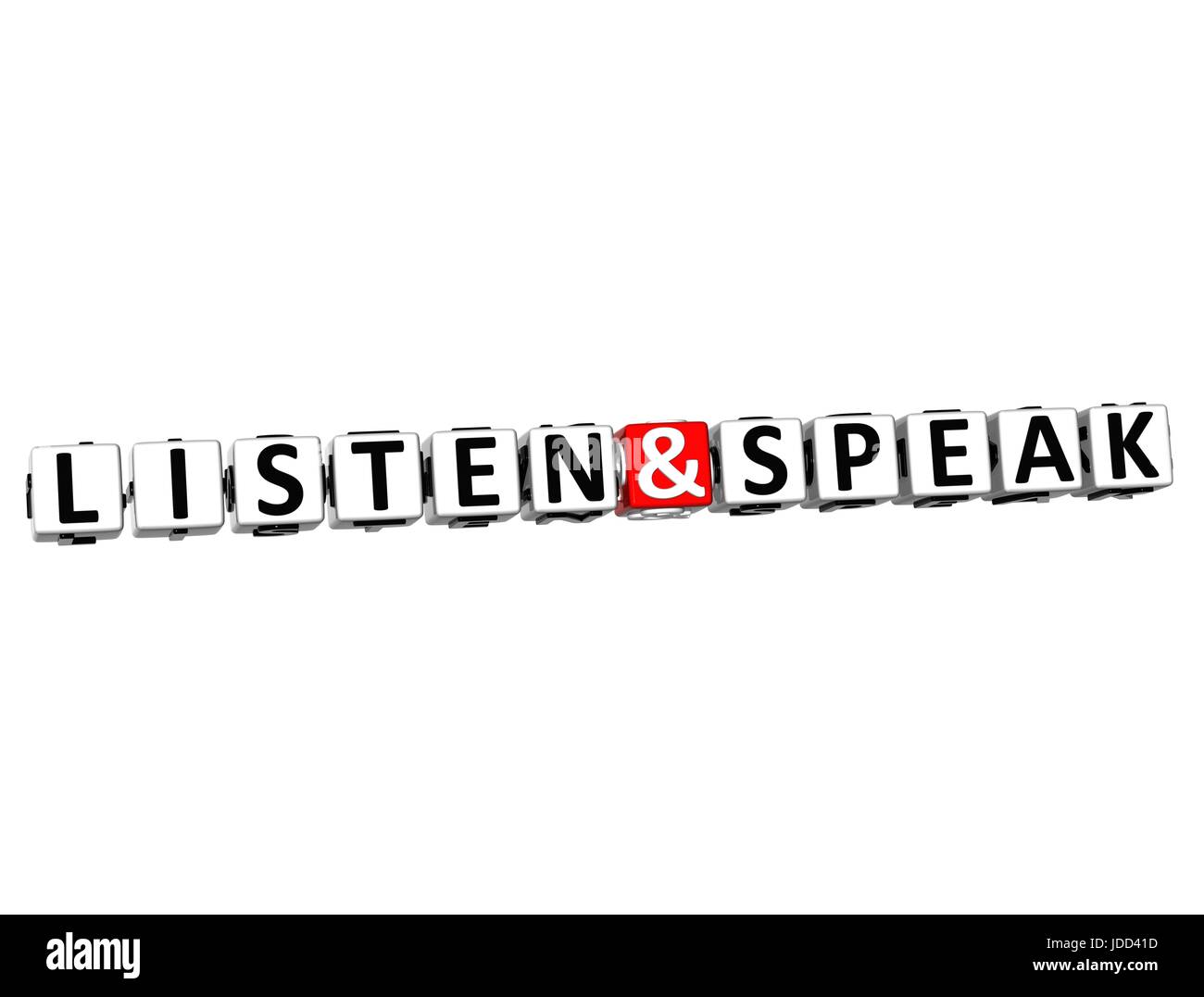 3D Listen And Speak Button Click Here Block Text over white background ...