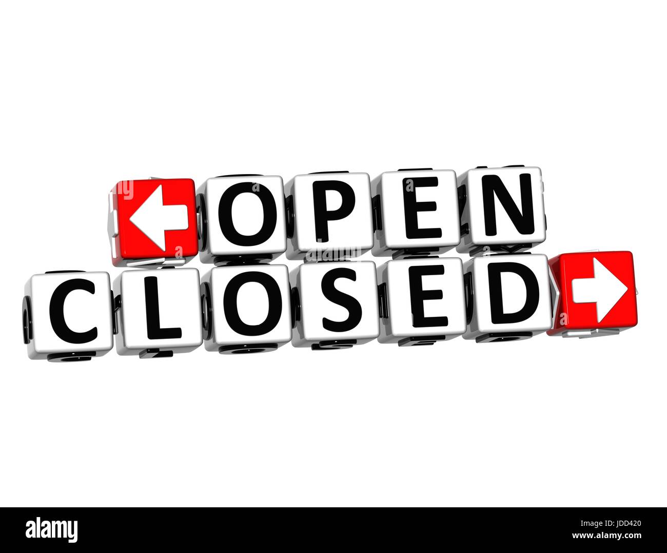 3D Open Closed Button Click Here Block Text over white background Stock ...
