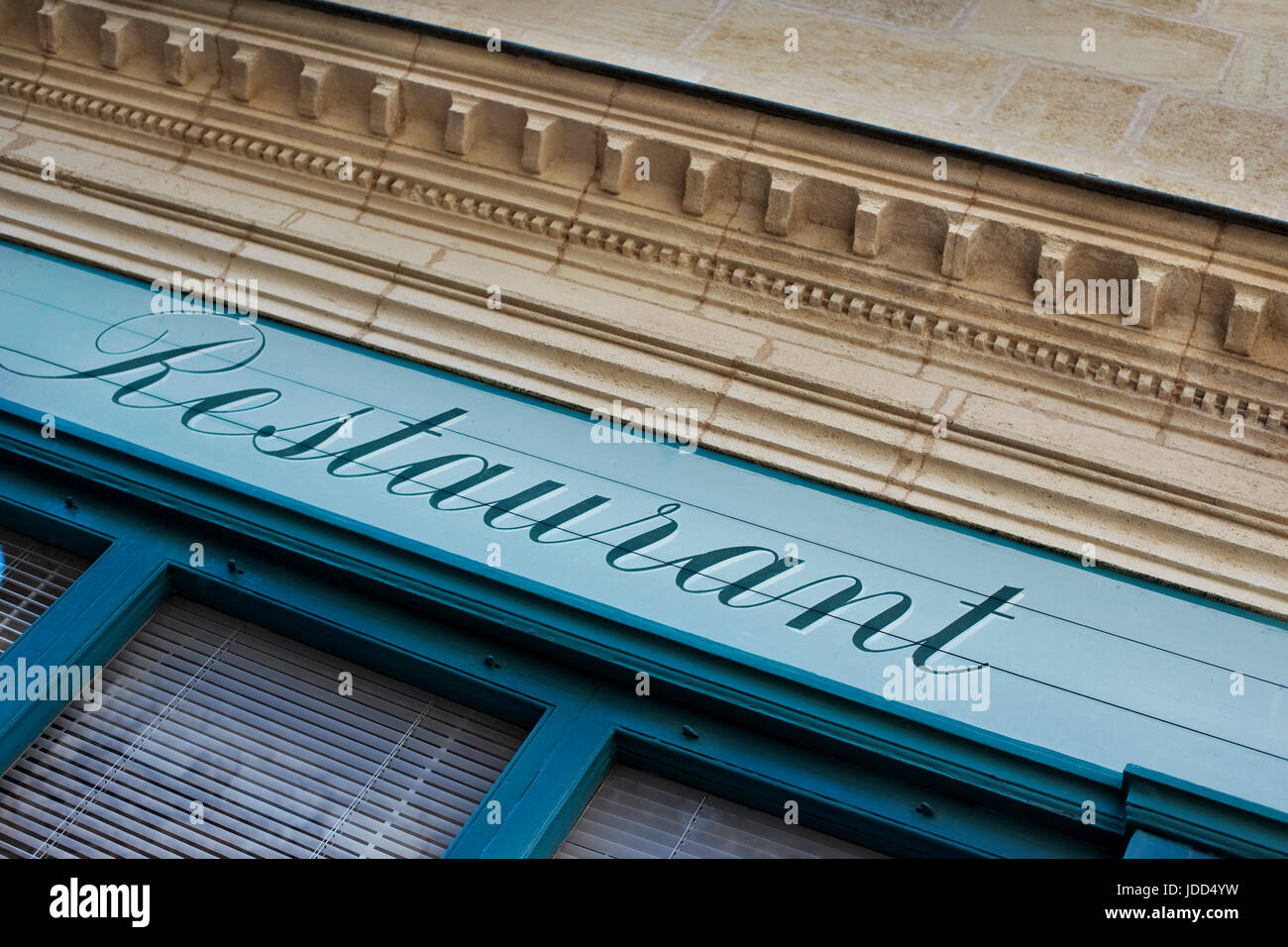 Sign on the facade of a vintage restaurant in a French village Stock ...