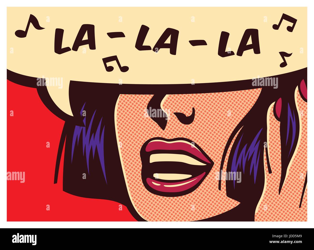 Pop art style comic book panel with woman singing carefree naive ...