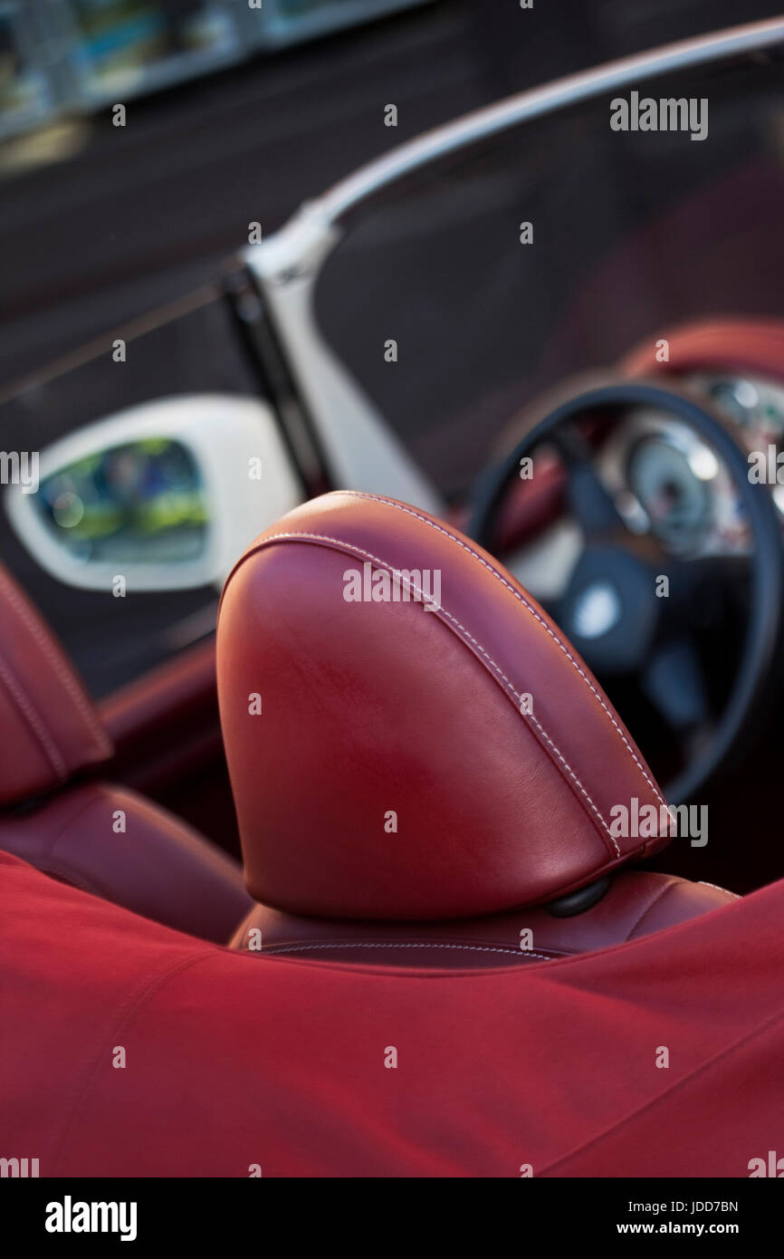 Red leather seats in a convertible Stock Photo - Alamy