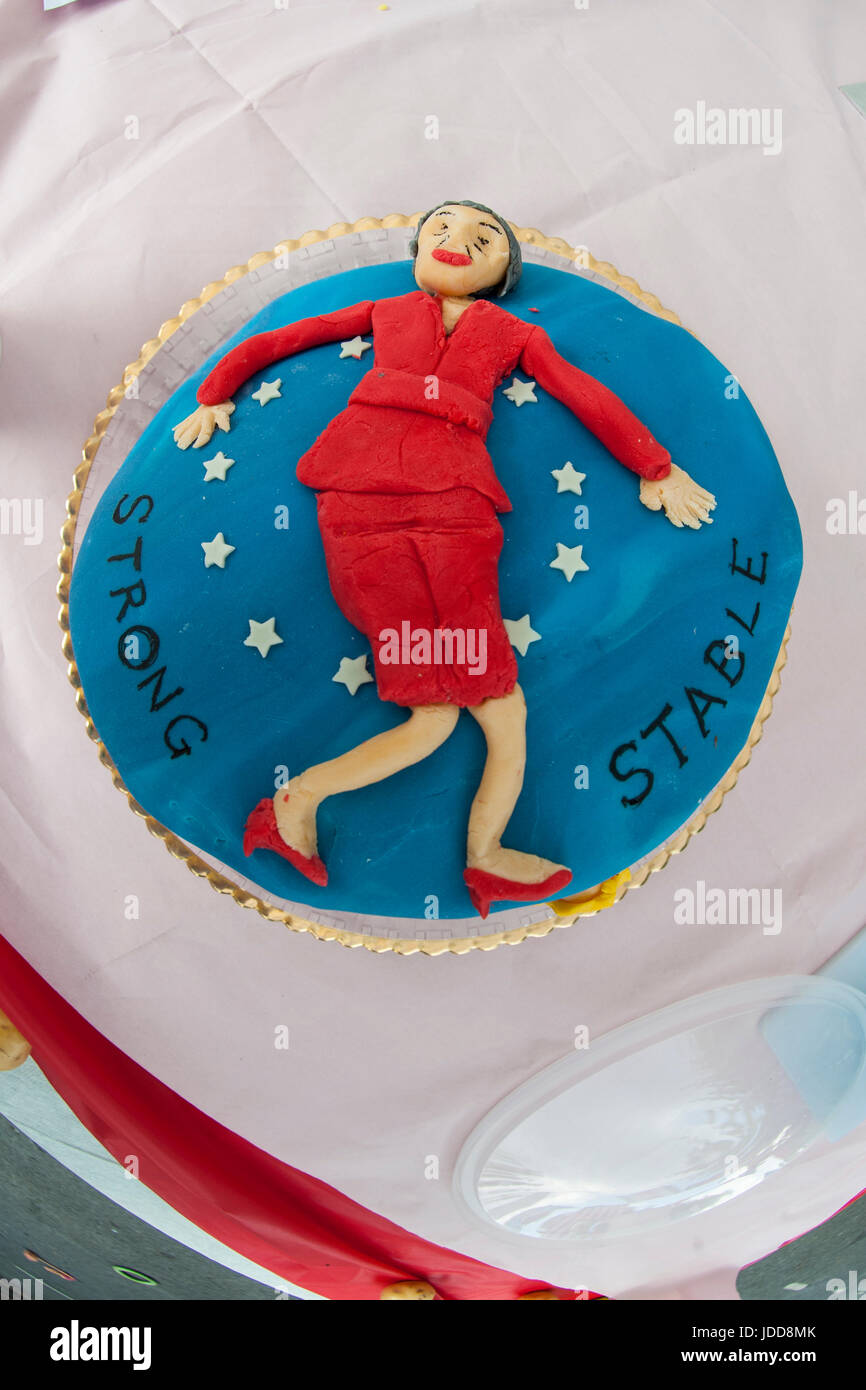 A strong and stable cake decorated with Theresa May Stock Photo - Alamy