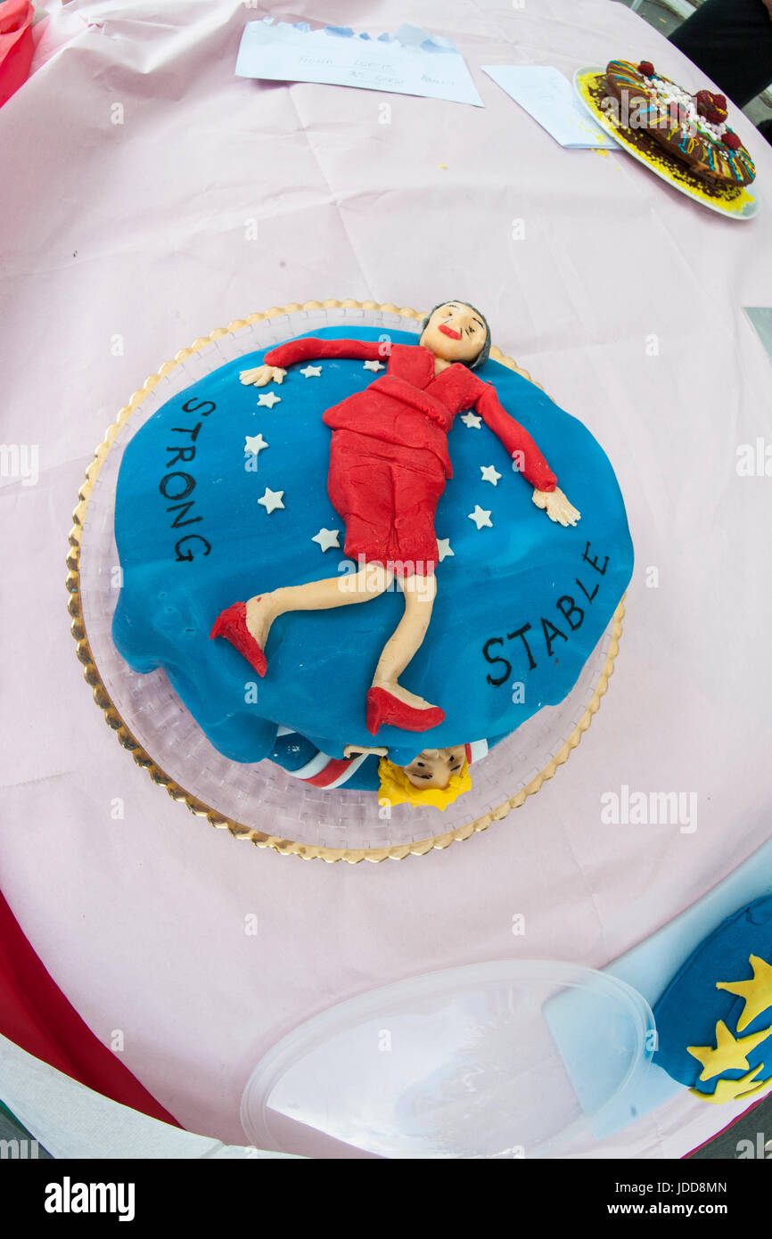 A strong and stable cake decorated with Theresa May Stock Photo - Alamy