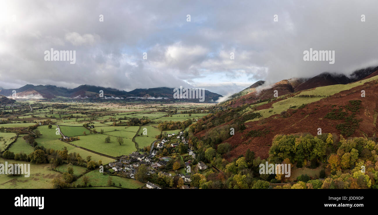 Aerial views over Keswick from Applethwaite, including Derwent Water ...