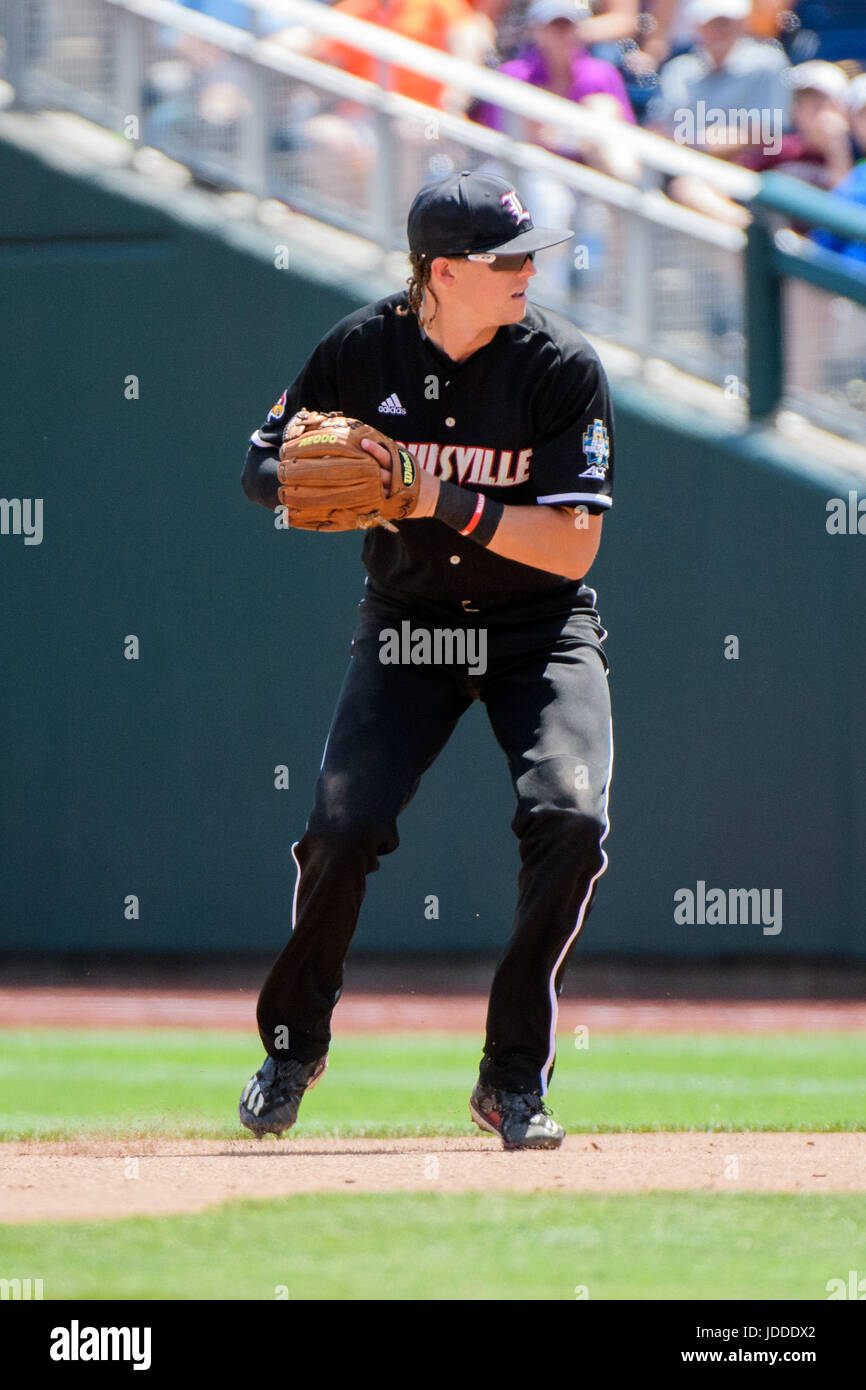 Omaha, NE USA. 18th June, 2017. Louisville second baseman Devin Mann #7 ...