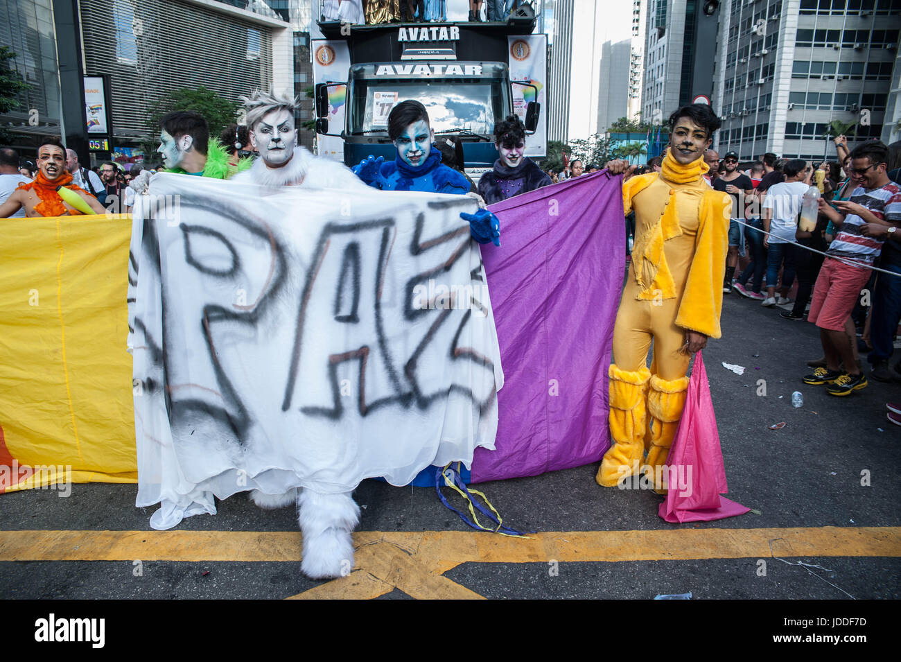 Public during the 21st LGBT Pride Parade on Paulista Avenue in São ...