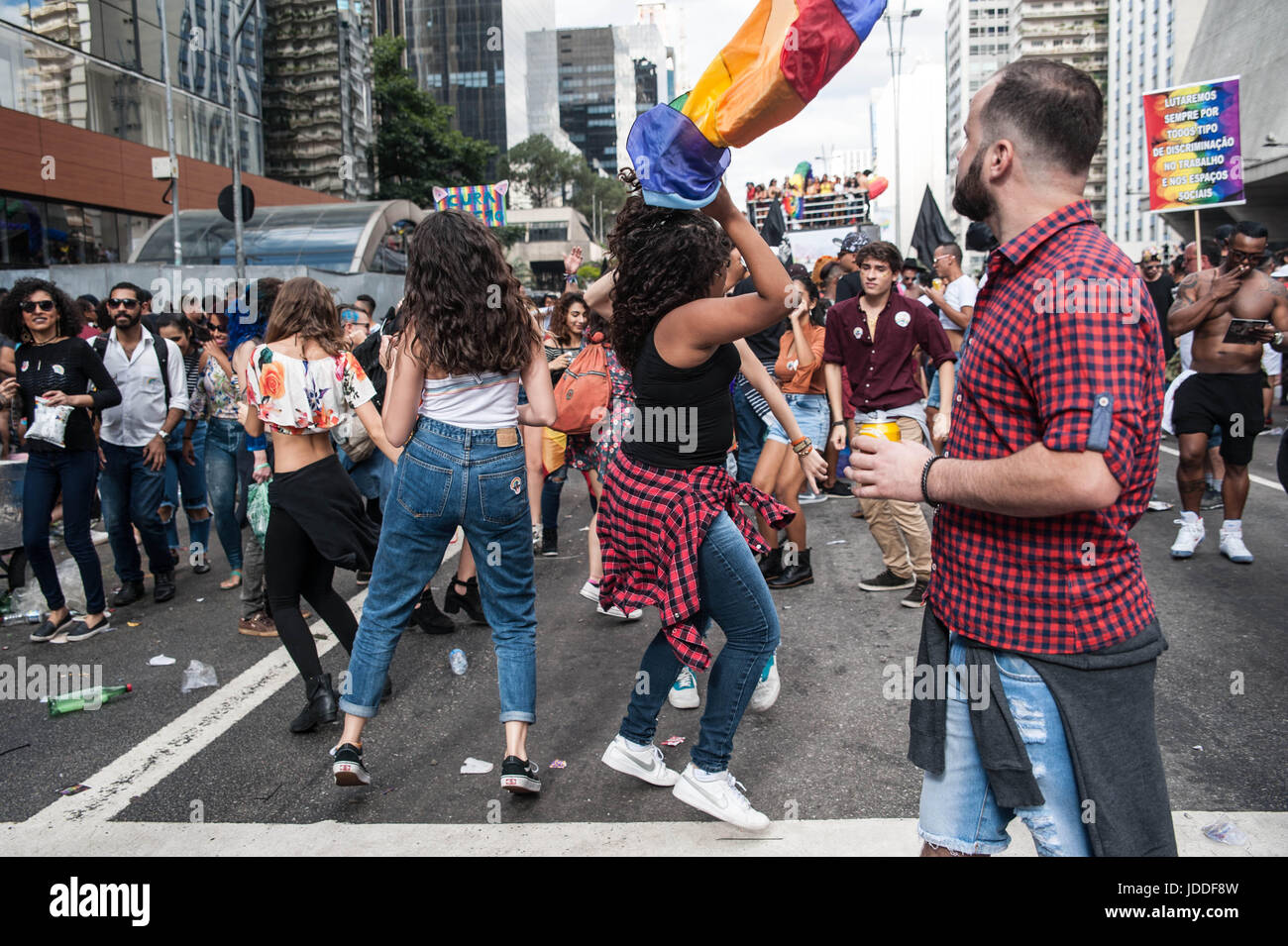 Public during the 21st LGBT Pride Parade on Paulista Avenue in São ...