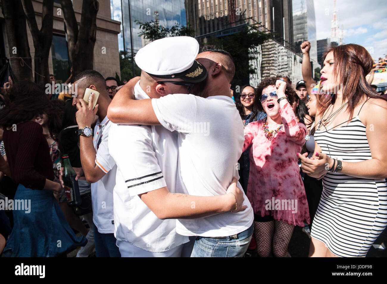 Public during the 21st LGBT Pride Parade on Paulista Avenue in São ...
