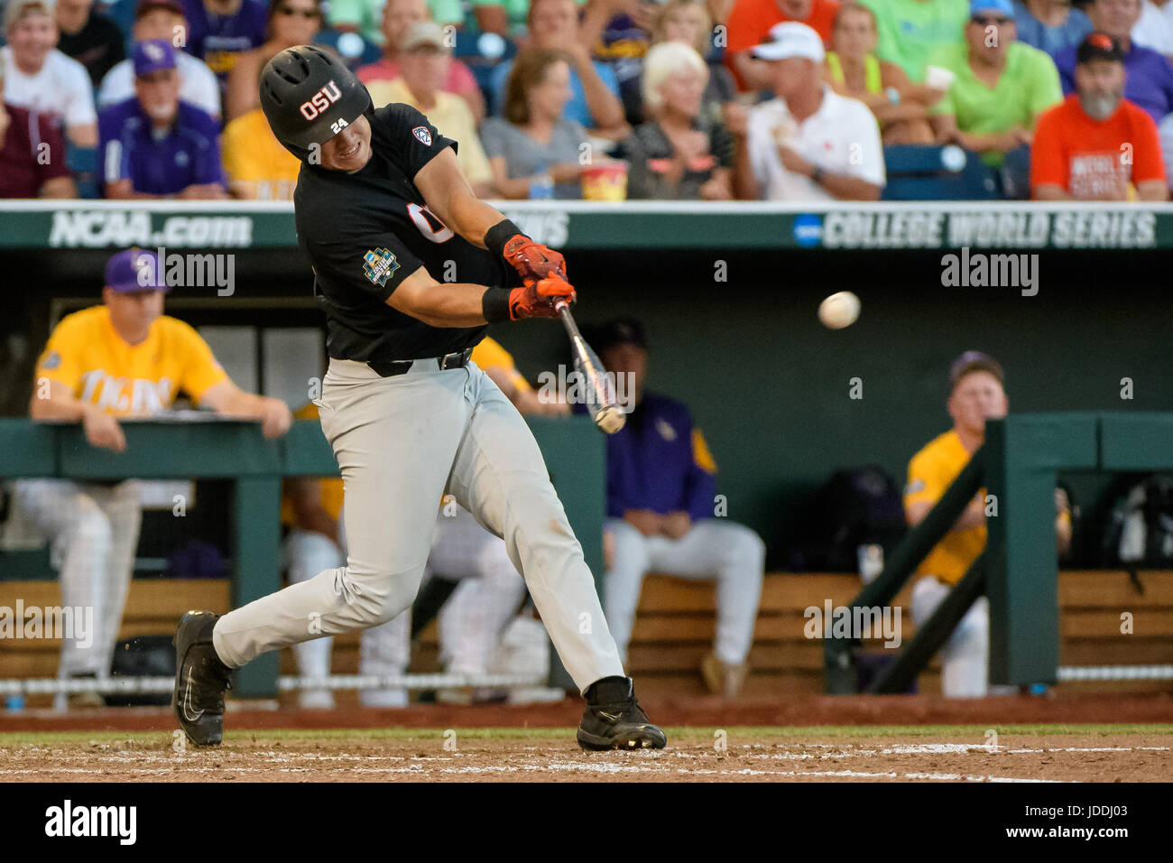 Omaha, NE USA. 18th June, 2017. Oregon State's KJ Harrison #24 hits a ...