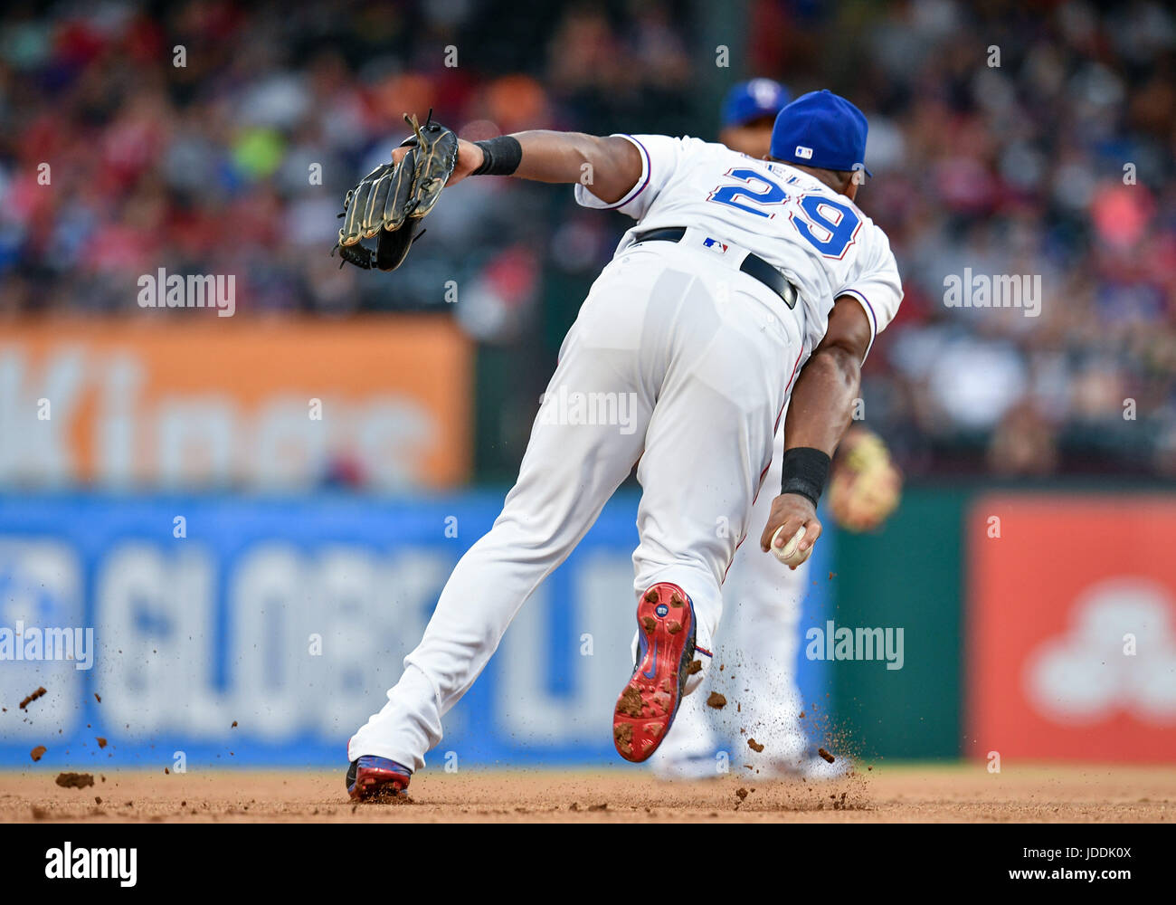 June 16th, 2017:.Texas Rangers third baseman Adrian Beltre (29) fields ...