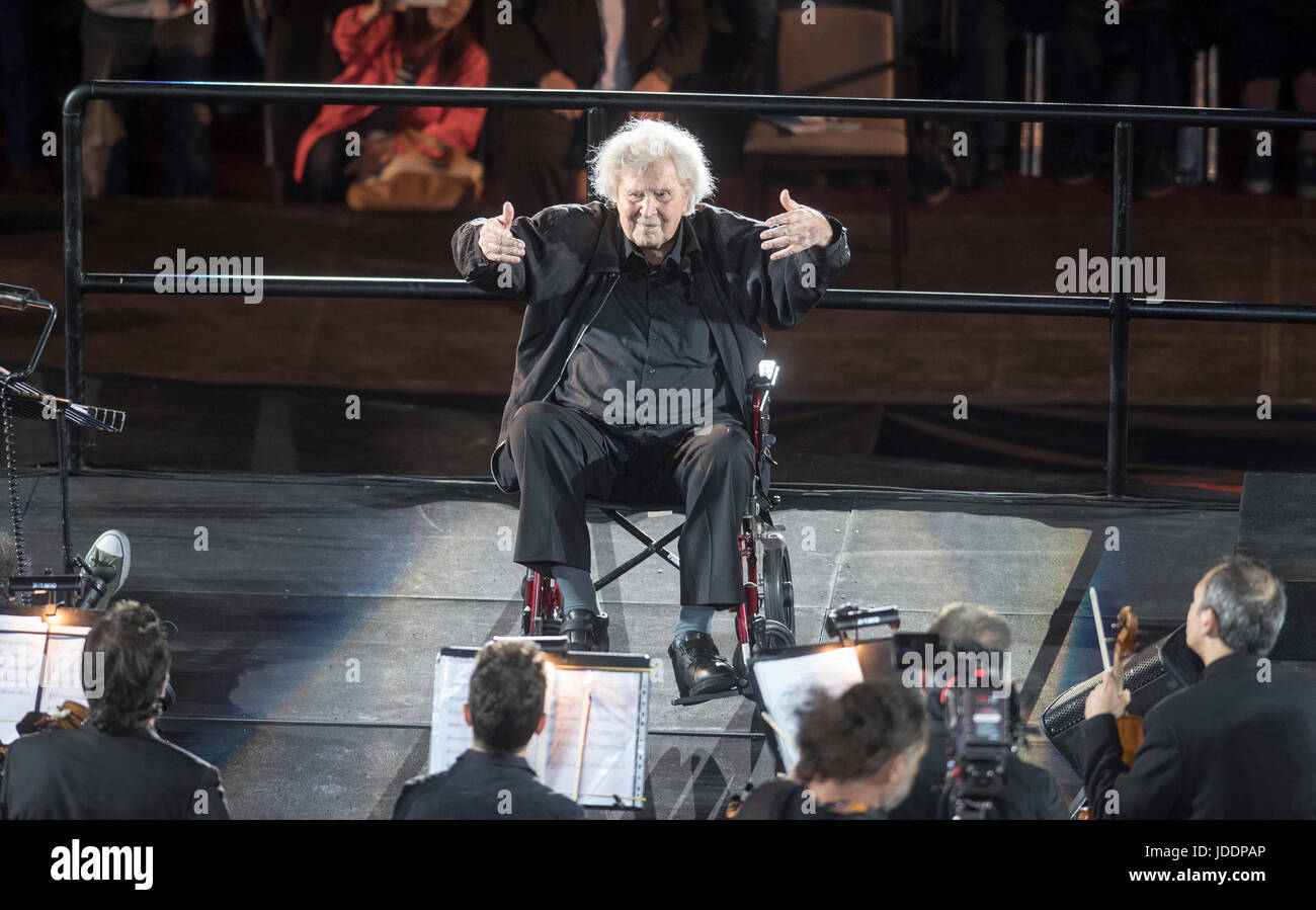 Athens, Greece. 19th June, 2017. Greek composer Mikis Theodorakis ... Athens, Greece. 19th June, 2017. Greek composer Mikis Theodorakis ...