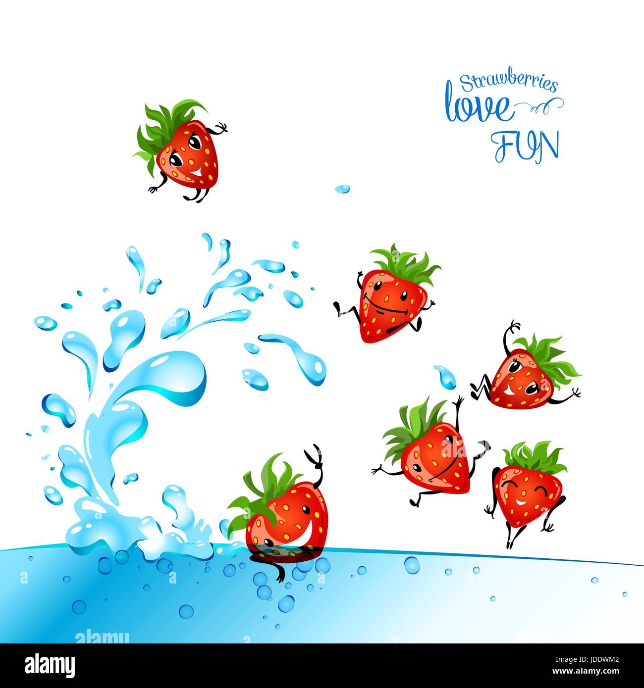 Strawberries love fun. Strawberry character having fun in a water. Food ...